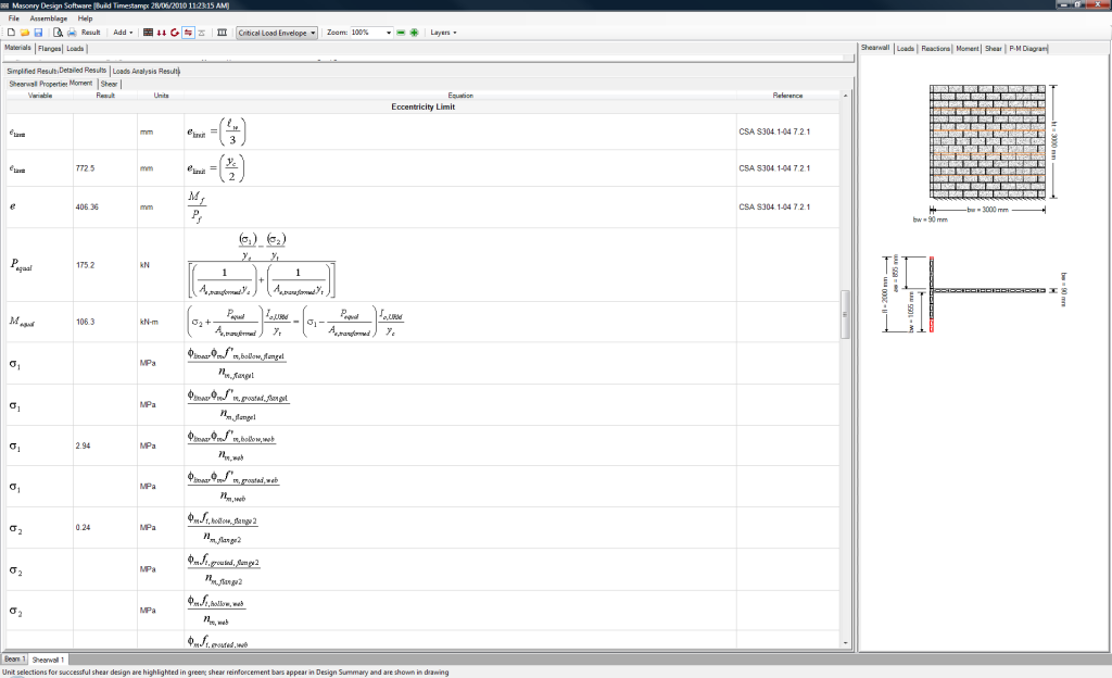 The effective face shell thickness, t