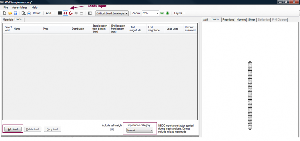 Figure 4‑13: Loads Input Design Step