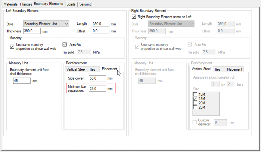 The positioning of boundary element reinforcement can be adjusted by ...